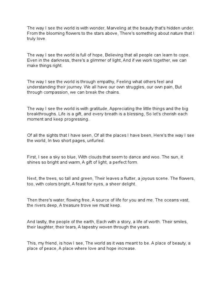 Poem The Way I See The World | PDF | Art | Religion & Spirituality