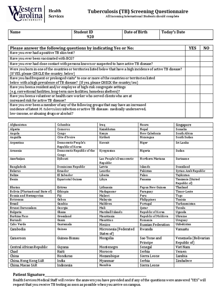 TB Questionnaire | PDF | Tuberculosis | Public Health