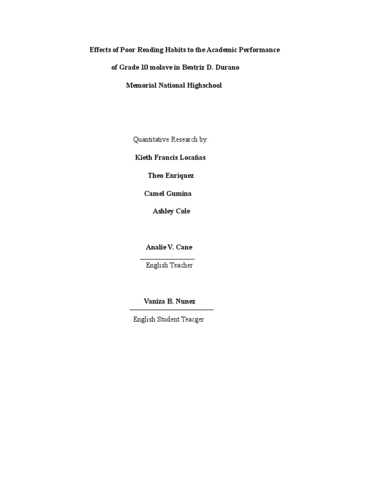 Effects of Poor Reading Habits To The Academic Performance | PDF