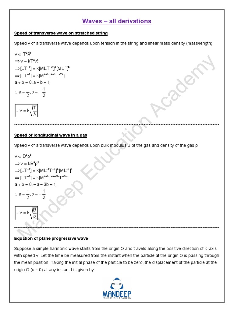 Waves All Derivations | PDF | Waves | Harmonic