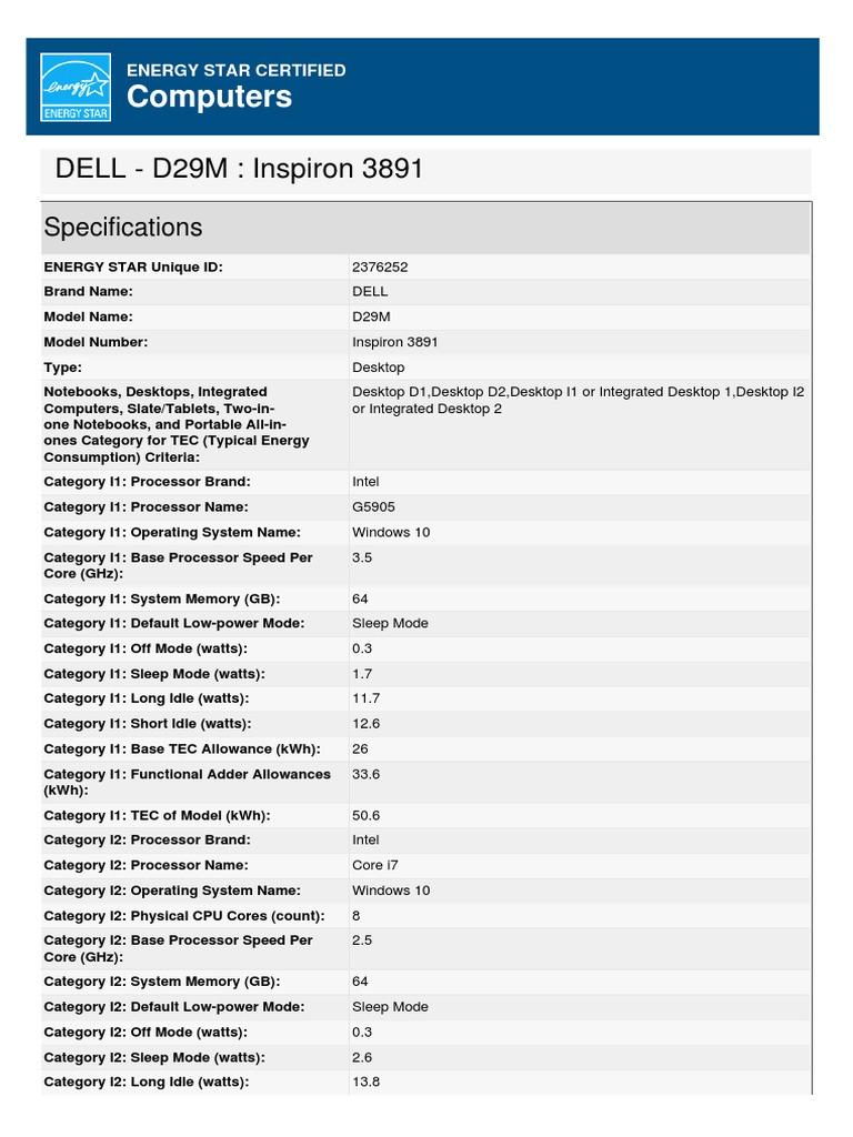 Dell D29m Inspiron 3891 2023 05 04 Pdf Central Processing Unit Electronics