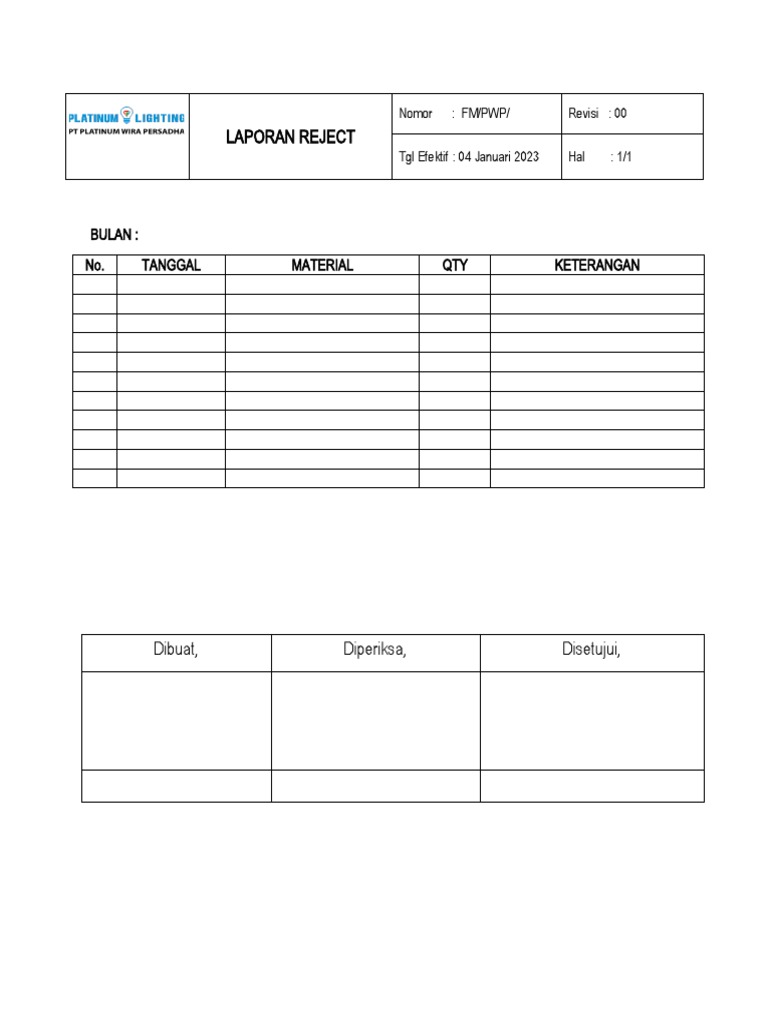 Laporan Reject Produksi | PDF
