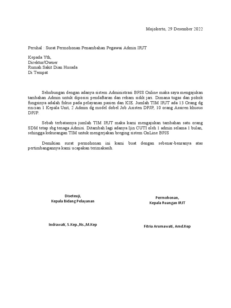 Permohonan SDM RS Dian Husada | PDF