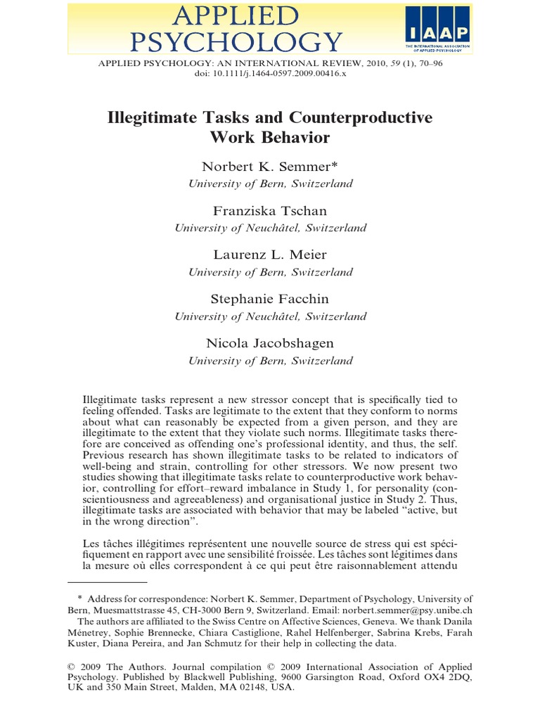 Illegitimate Tasks and Counterproductive Work Behavior | PDF