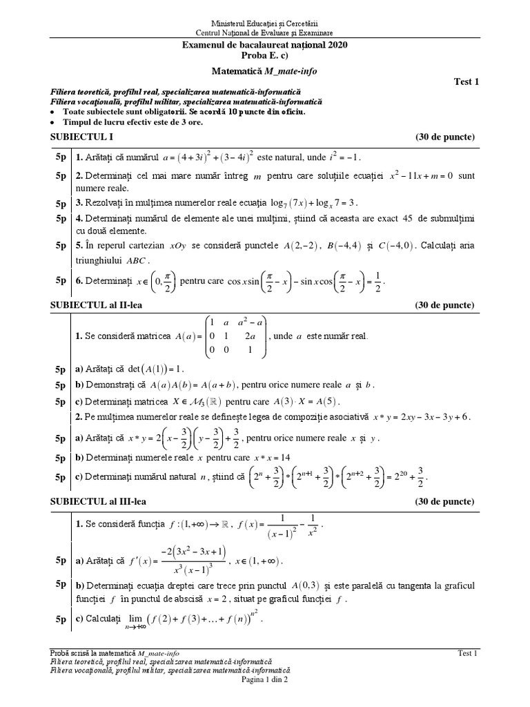 Teste, Bac, Mi, 2020-2022 | PDF