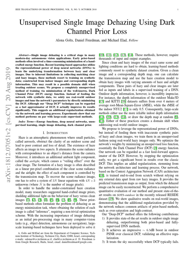 Unsupervised Single Image Dehazing Using Dark | PDF | Deep Learning | Mathematical Optimization