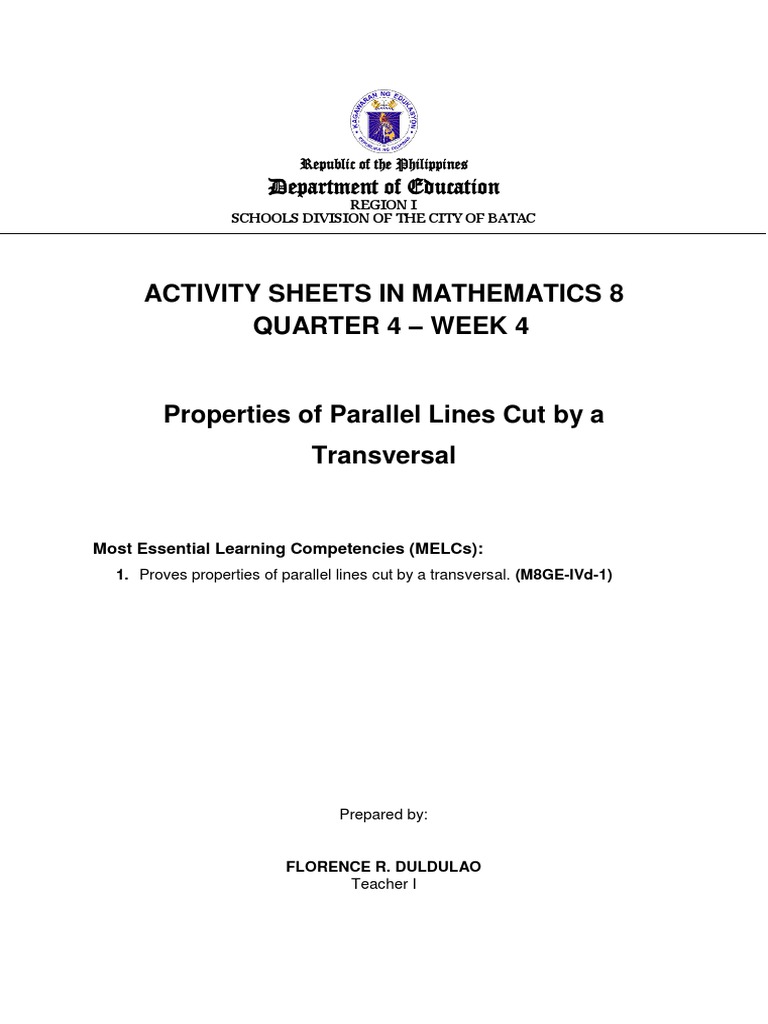 Mathematics 8 Q4 Week 4 | PDF | Mathematics | Elementary Mathematics