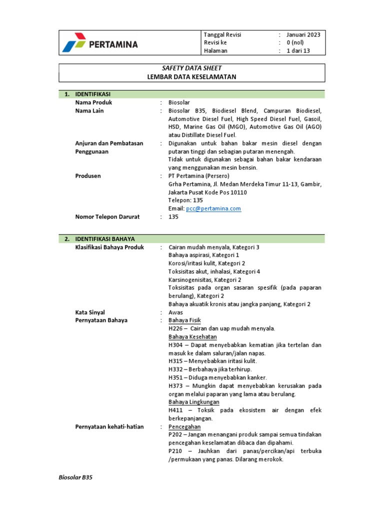 SDS Biosolar B35 Indonesia | PDF