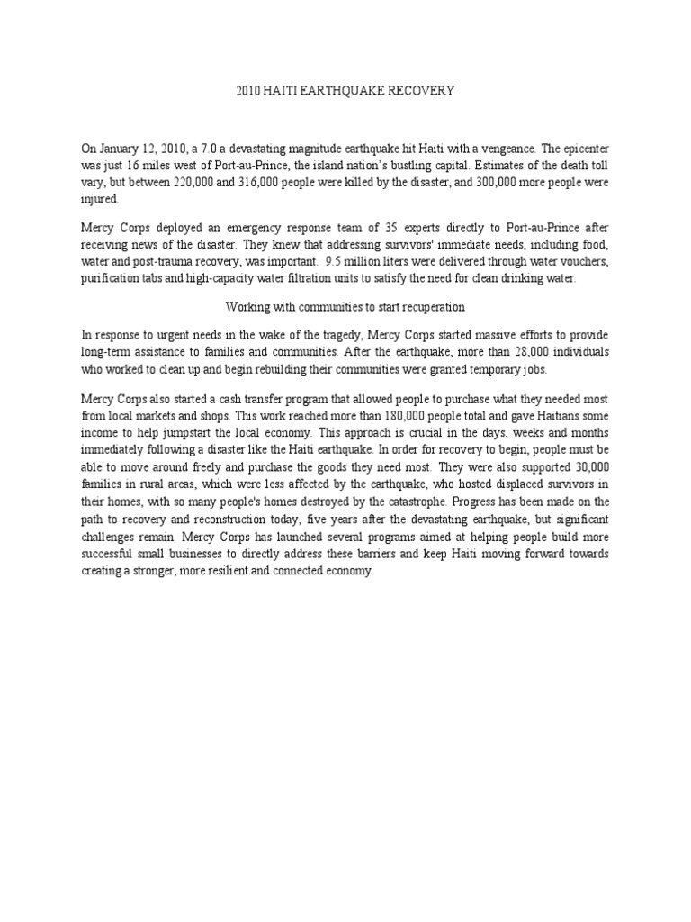 2010 HAITI EARTHQUAKE RECOVERY | PDF
