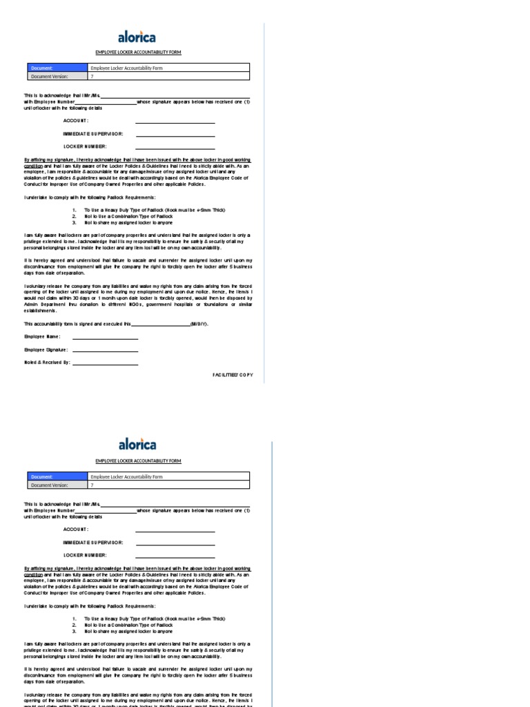 Locker Accountability Form v7 | PDF | Employment | Justice