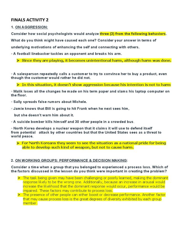 Final Activities 2 | PDF | Aggression | Cognitive Science