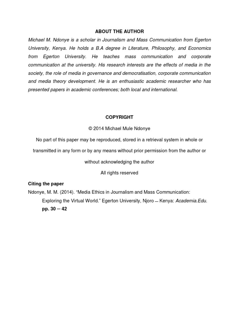 Media Ethics in Journalism and Mass Comm | PDF | Cyberspace | Copyright ...