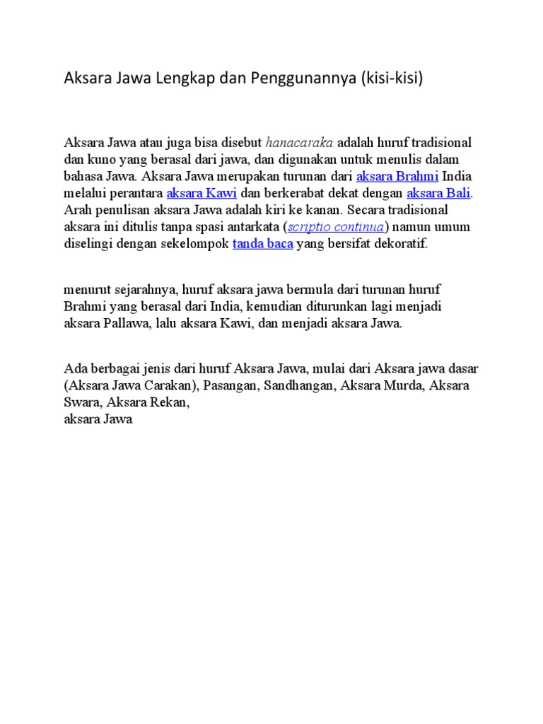 Aksara Jawa Lengkap Dan Penggunannya | PDF