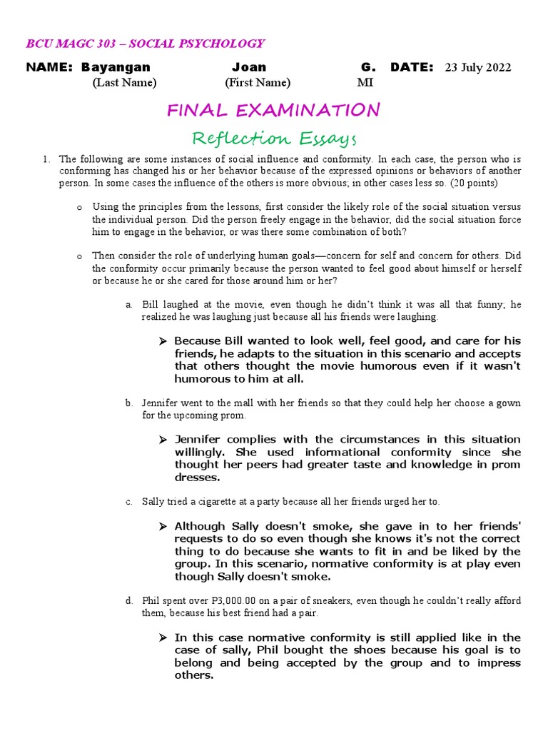 Social Psychology-Final Exam | PDF | Conformity | Aggression