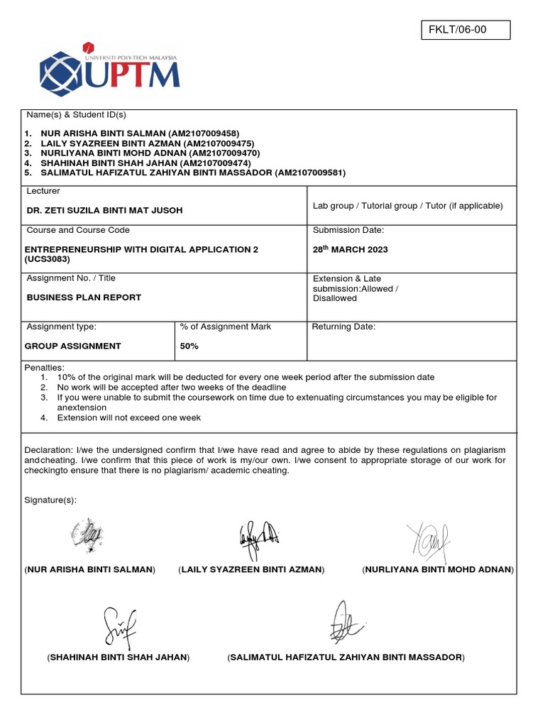 Group 4 Saily's Cafe Sec 06 Business Plan Report Ucs3083 | PDF | Partnership | Employment
