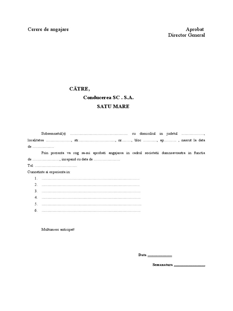 Cerere de Angajare | PDF