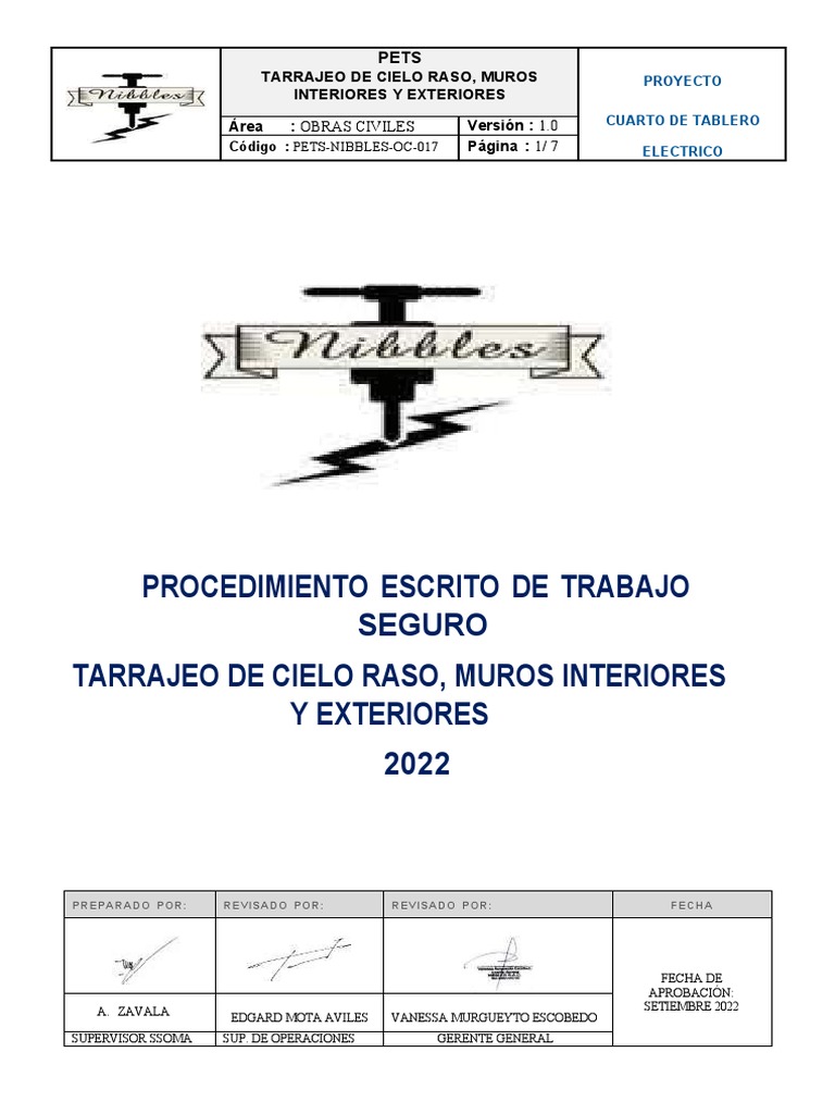 Pets Tarrajeo de Cielo Raso, Muros Interno y Externos | PDF | Materiales Pets Tarrajeo de Cielo Raso, Muros Interno y Externos | PDF | Materiales