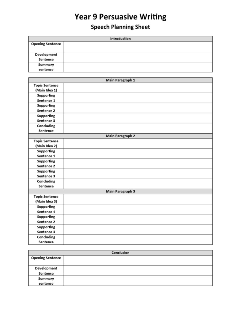 Lesson 6 - Persuasive Speech Planning Sheet | PDF