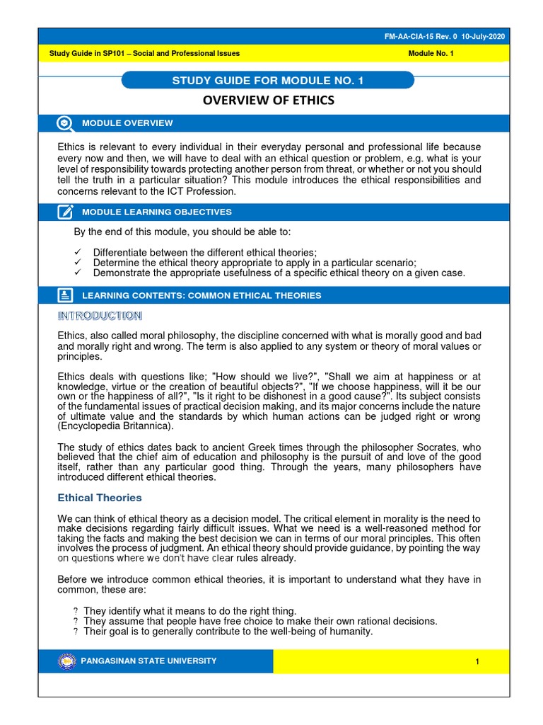 SP 101 Module 1 | Download Free PDF | Morality | Applied Ethics
