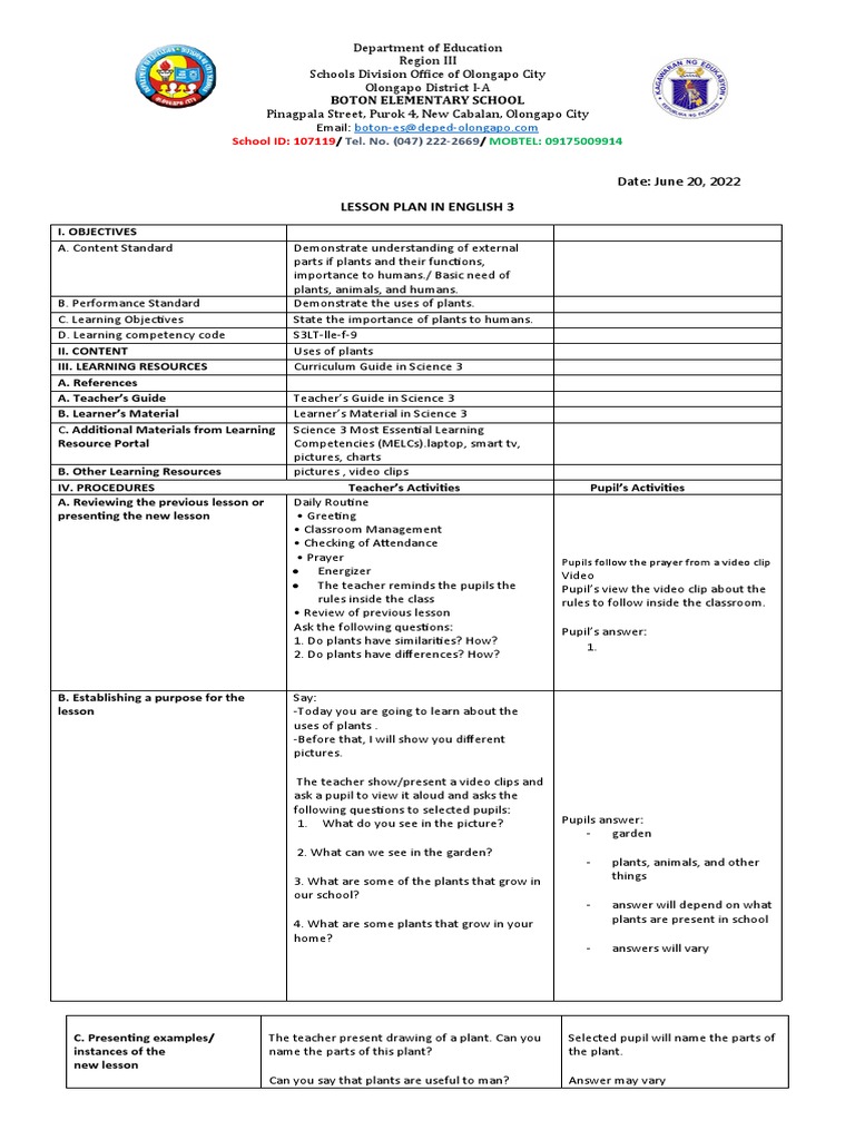 1st DEMO-DLP-SCIENCE 3 Draft 2022-2023 | PDF | Learning | Teachers