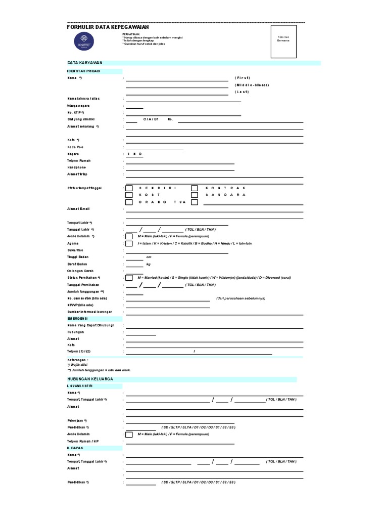 Personal Data Form - PT Knitto Tekstil Indonesia | PDF