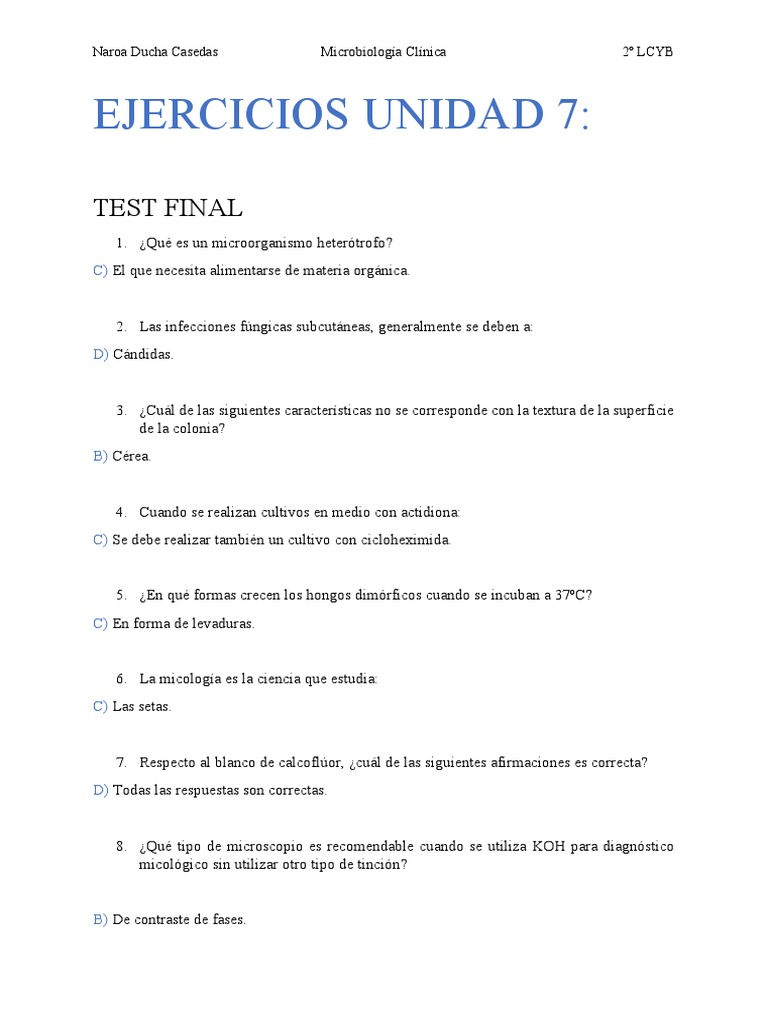 Ejercicios Micro Tema 7 | PDF | Hongo | Biología