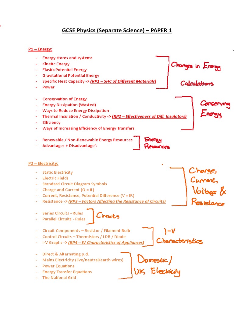 GCSE - Physics HT (Separate) - Paper 1 - Topics | PDF