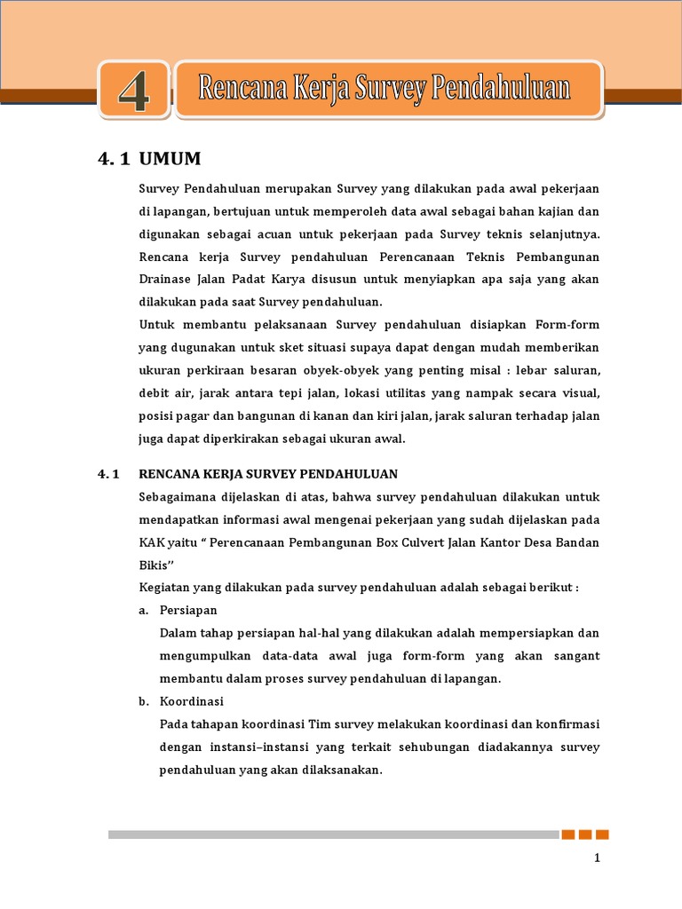04 Bab 4 Rencana Kerja Survey Pendahuluan + | PDF