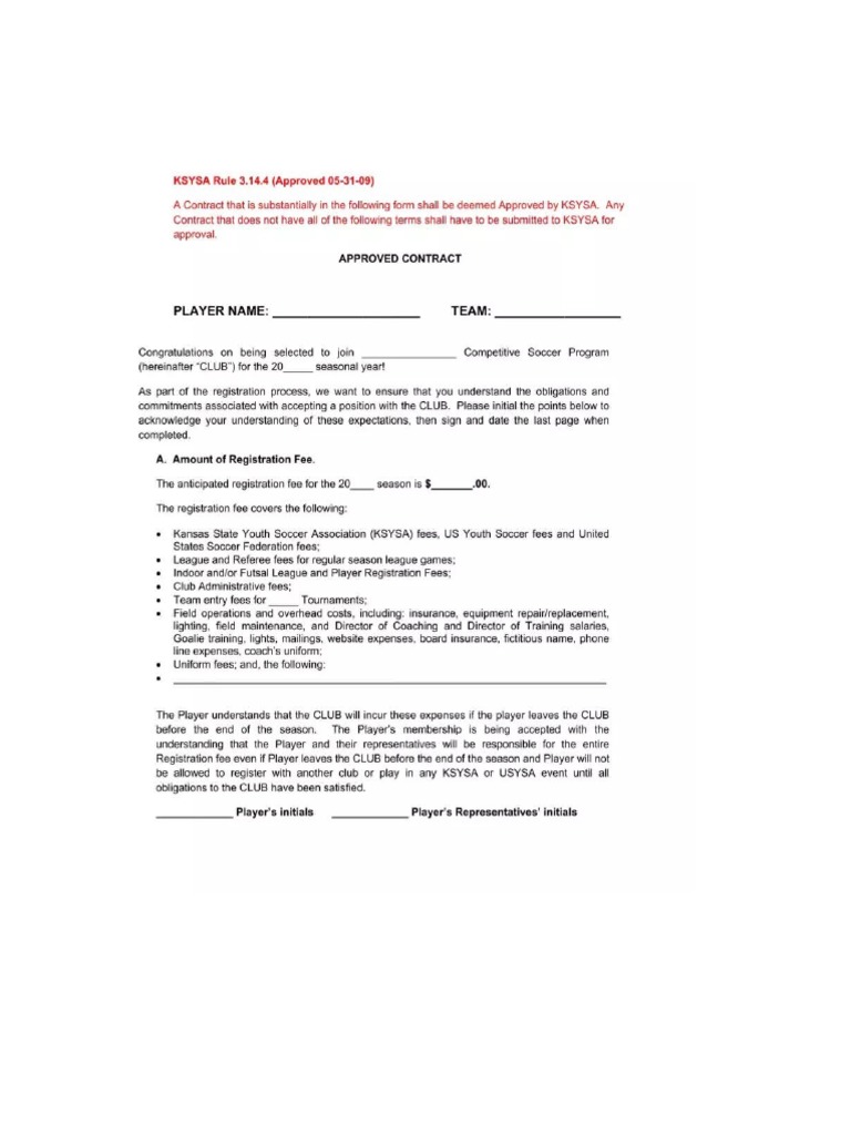 Soccer Player Contract Form Preview | PDF