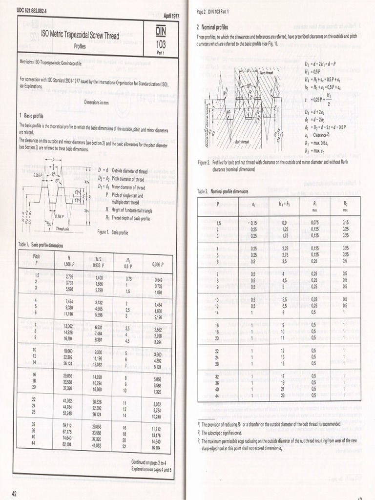 DIN 103 (ISO Metric Trapezoidal Screw Thread) | PDF