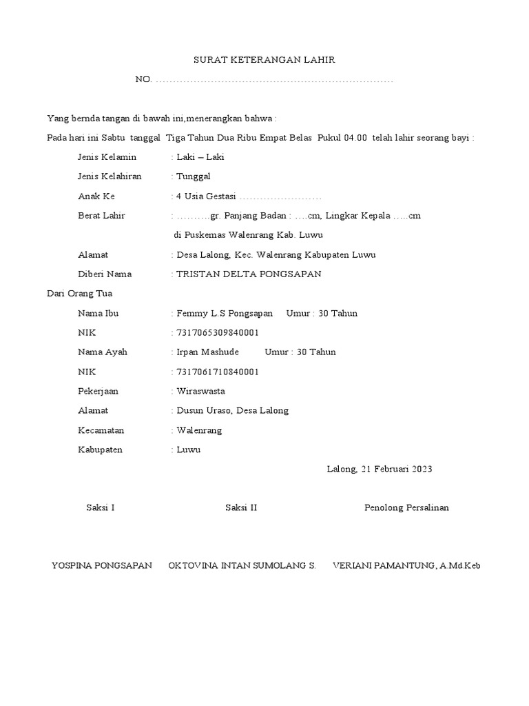 Surat Keterangan Lahir | PDF