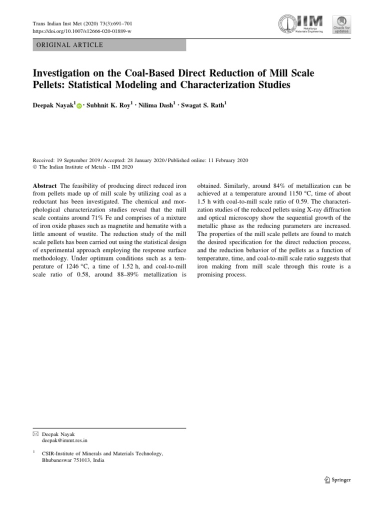 Investigation On The Coal-Based Direct Reduction of Mill Scale Pellets ...