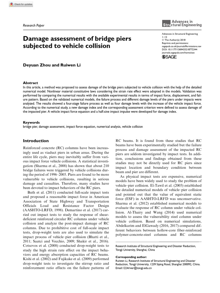 Damage Assessment of Bridge Piers Subjected To Vehicle Collision | PDF ...