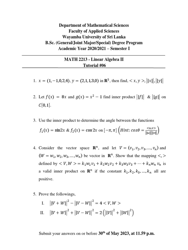 MATH 2213 Linear Algebra Tutorial 6 | PDF