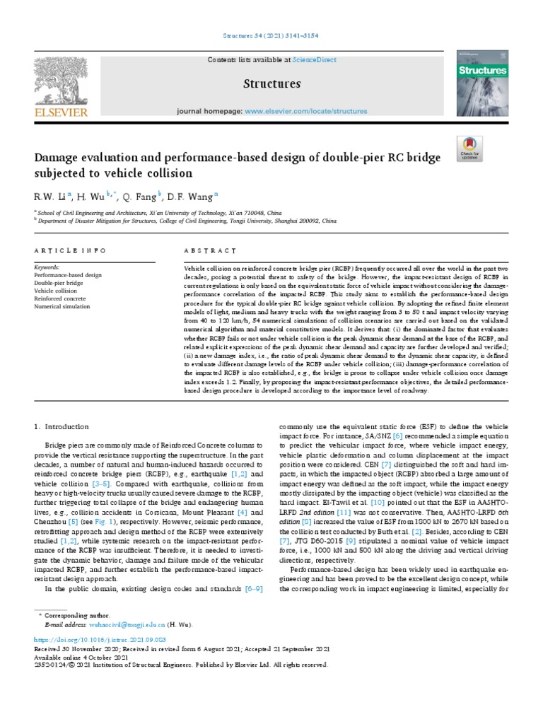 Damage Evaluation and Performance-Based Design of Double-Pier RC Bridge ...