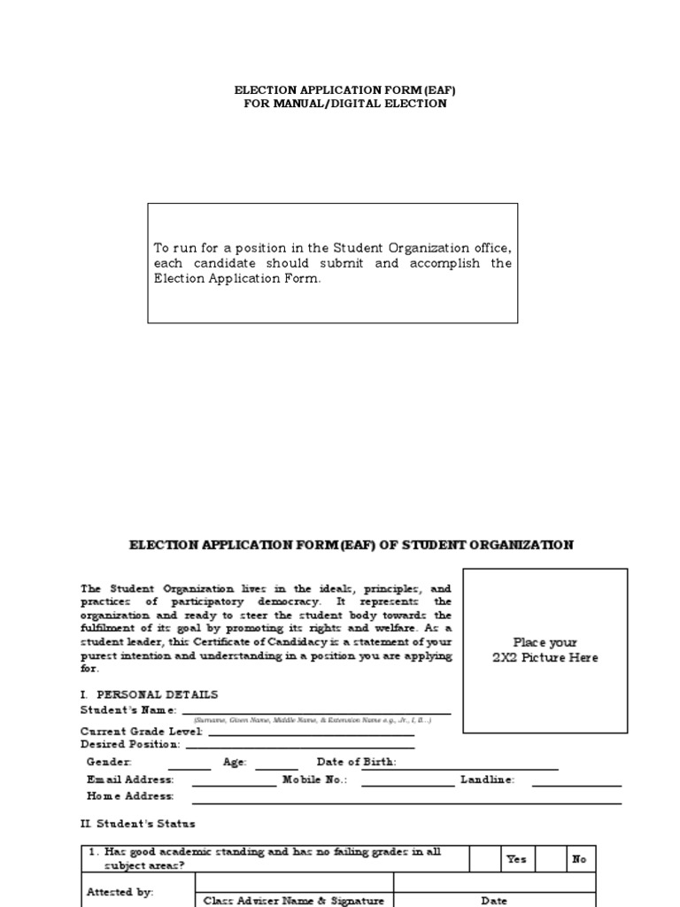Student Election Application Form | PDF | Social Institutions