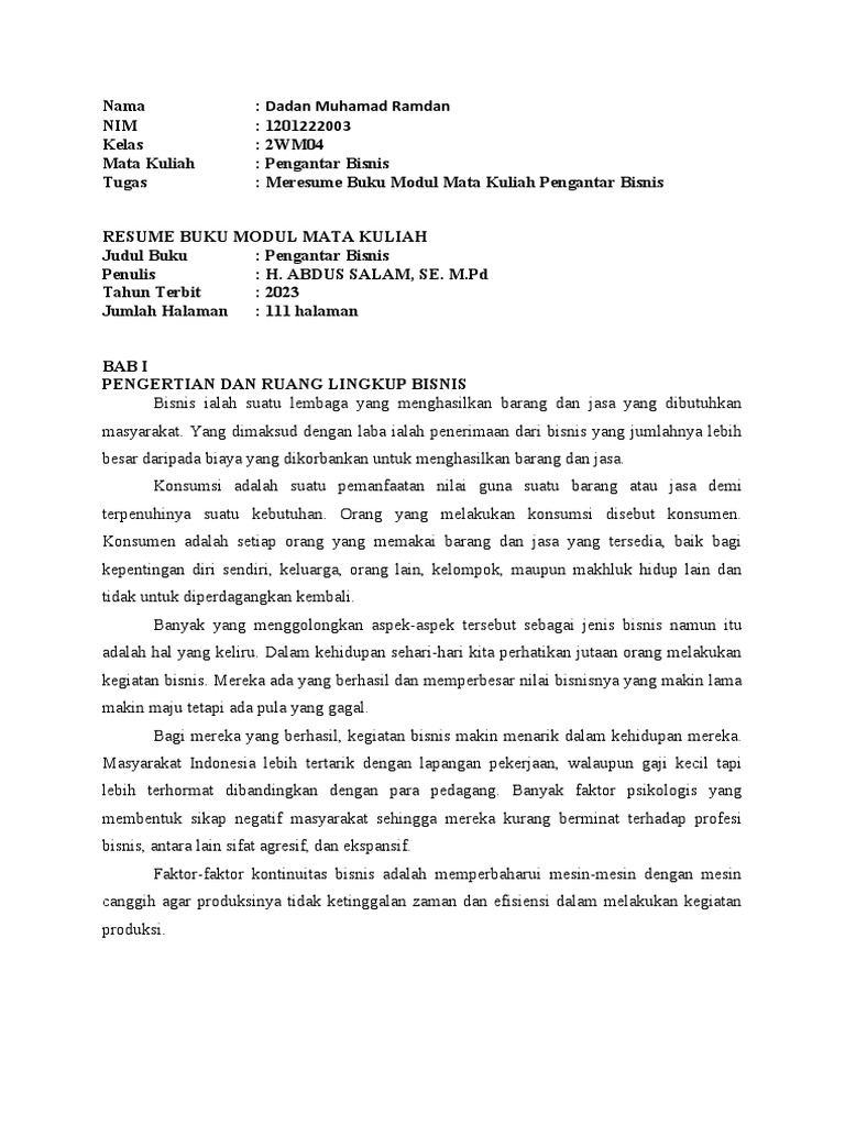 Resume Modul Pengantar Bisnis | PDF