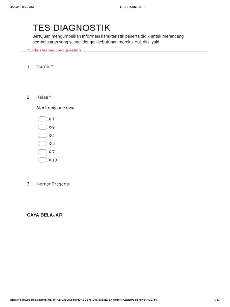 2.asesmen Diagnostik Kelas X | PDF | Karier & Perkembangan | Kesehatan Holistik