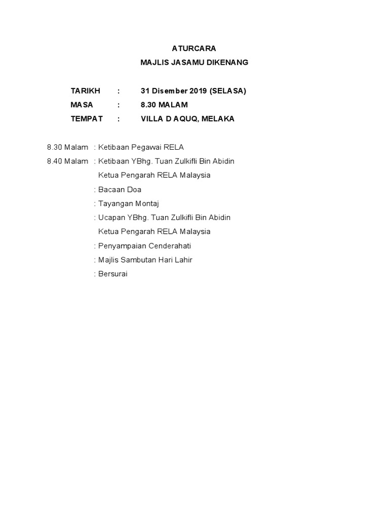 Aturcara Majlis Jasamu Dikenang | PDF