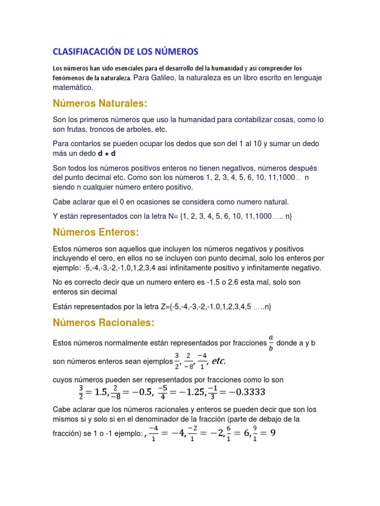 Clasificacion de Los Numeros | PDF | Entero | Números