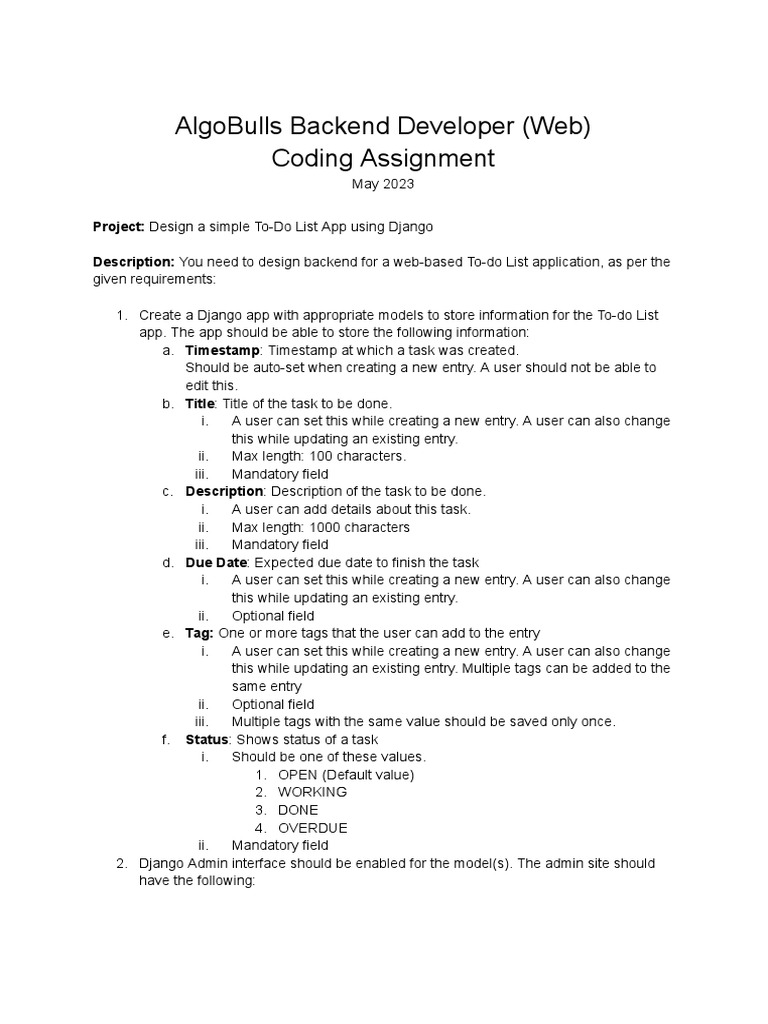 AlgoBulls - Web Backend Developer - Coding Assignment 2 | PDF | Web Application | Systems ...