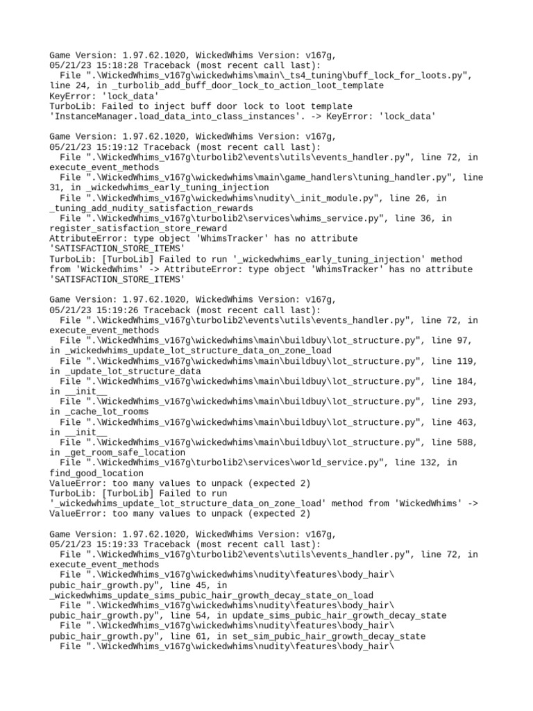 WickedWhims v167g Exception | PDF | Computing | Software Engineering