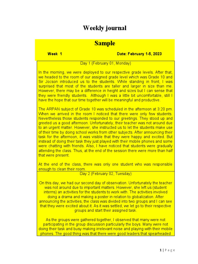 Weekly Teaching Practice Journal | PDF | Learning | Lesson Plan