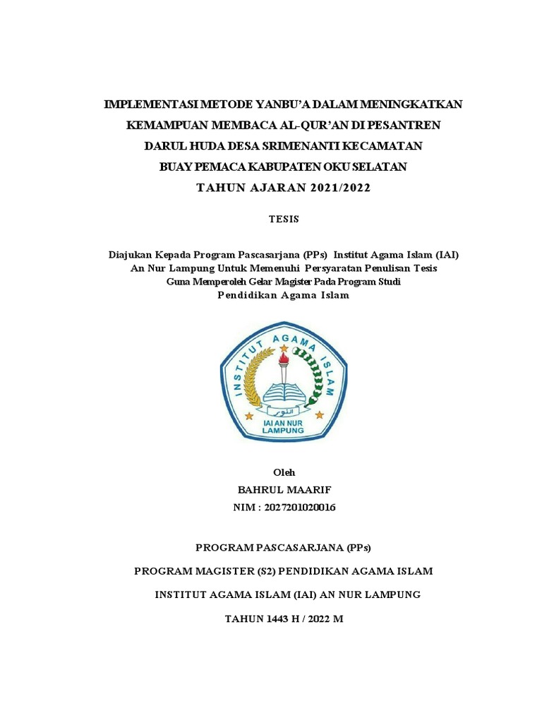 Metode Yanbu'a Tingkatkan Baca Qur'an di Pesantren Darul Huda | PDF