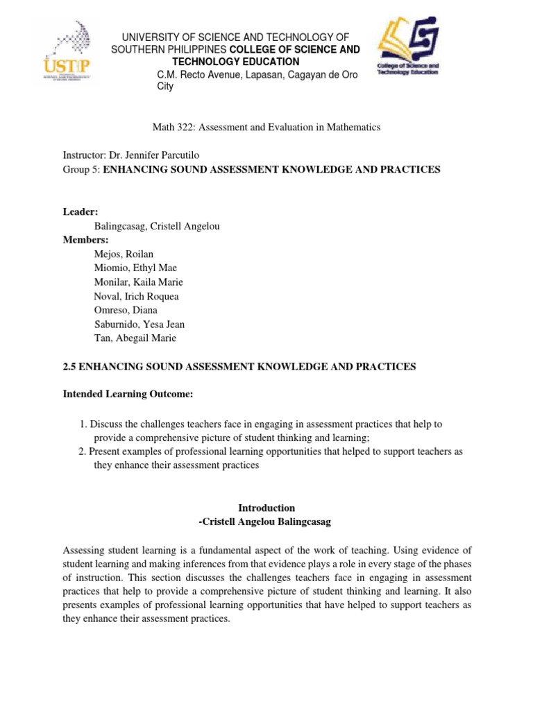 Handout - Topic 5 - ENHANCING SOUND ASSESSMENT KNOWLEDGE AND PRACTICES ...