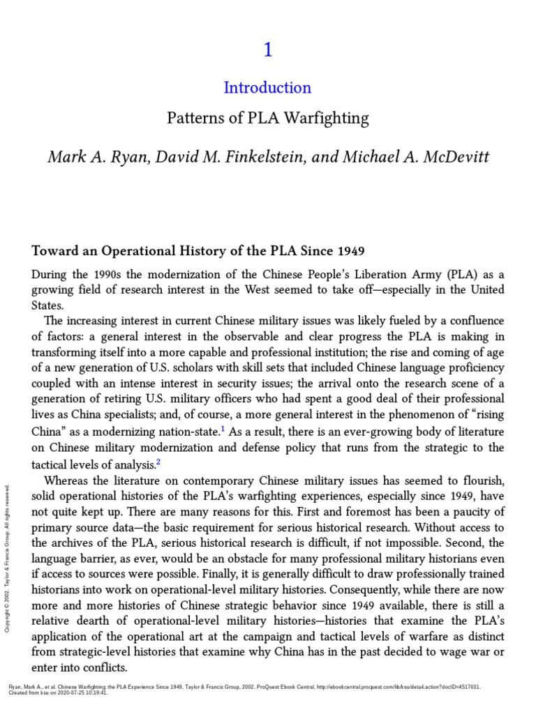 Chinese Warfighting The PLA Experience Since 1949 - (1. Introduction ...