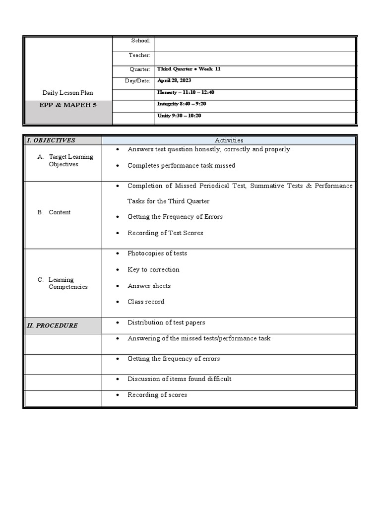 Lesson Plan For Checking | PDF