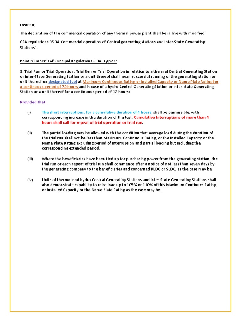 COD-Declaration of Commercial Operation of Thermal Unit | PDF