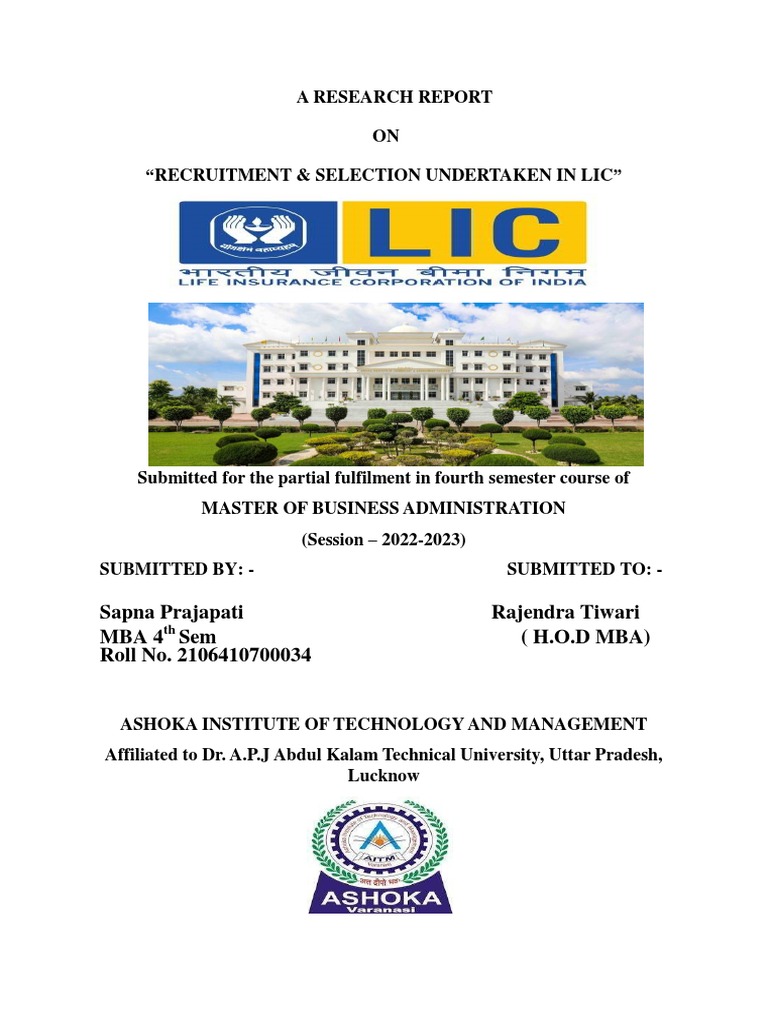LIC Recruitment & Selection Report | PDF | Human Resources | Insurance
