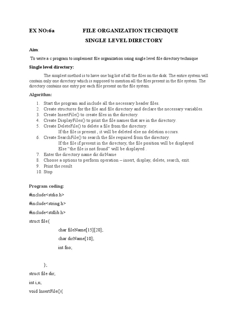 C Program: Single Level Directory | PDF | Computer File | Filename